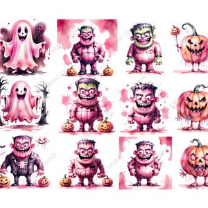 Watercolor Pink Halloween Clipart, Funny Halloween PNG, Halloween PNG ...