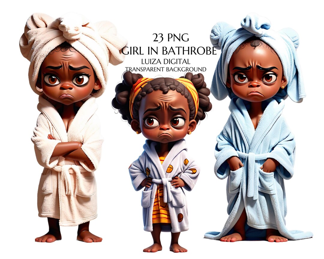 Grumpy Black Lady in Underwear Clipart, Grumpy Girl in Bathrobe Clipart ...