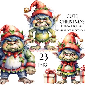 Watercolor Christmas Grumpy Troll Clipart Bundle, Grumpy Christmas ...