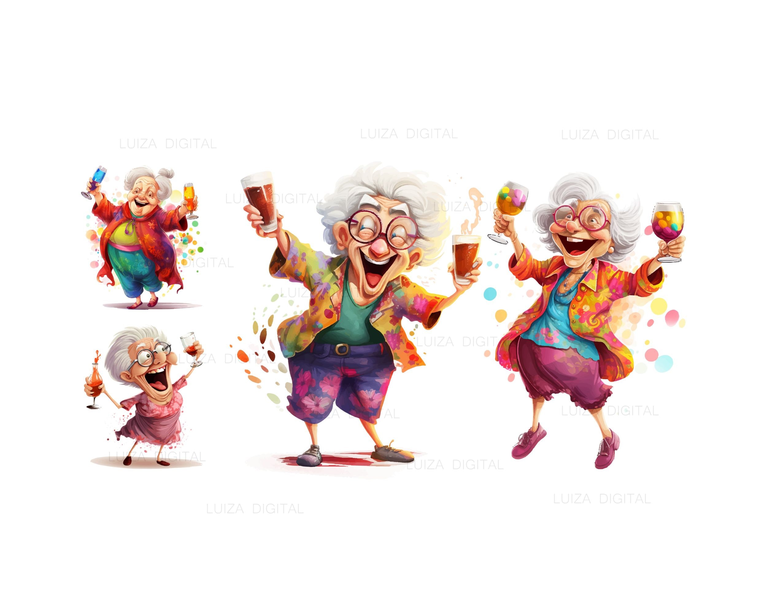 Funny Old Ladies Clipart, Funny Drunk Old Lady, Happy Woman Clipart ...