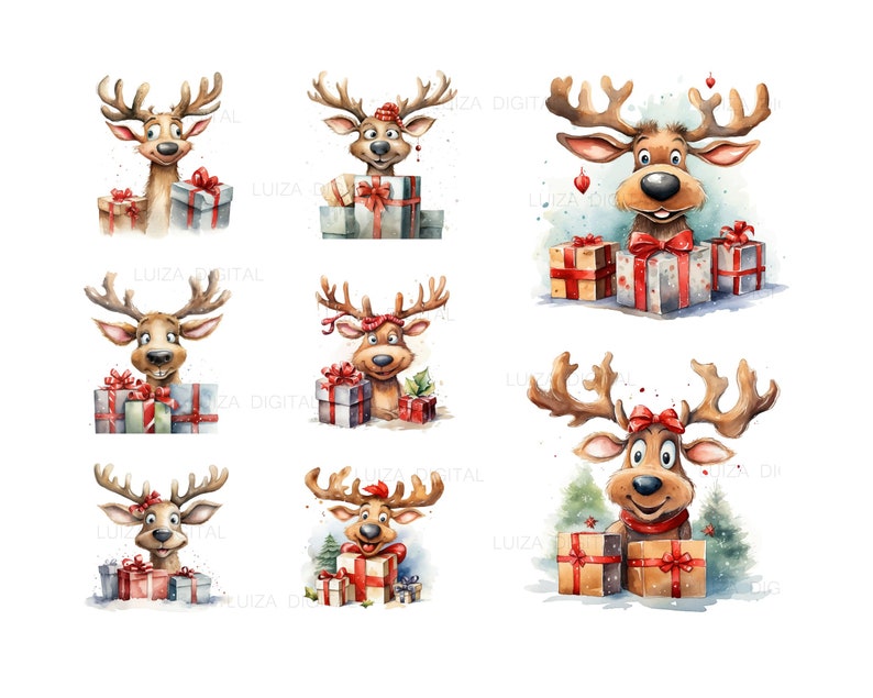 Watercolor Reindeer Clipart, Funny Reindeer PNG, Quirky Reindeer, High ...
