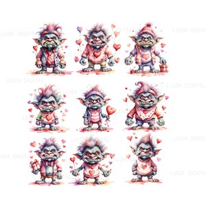 Pastel Valentine Troll Clipart Bundle | Valentine's Day Gnome PNG ...
