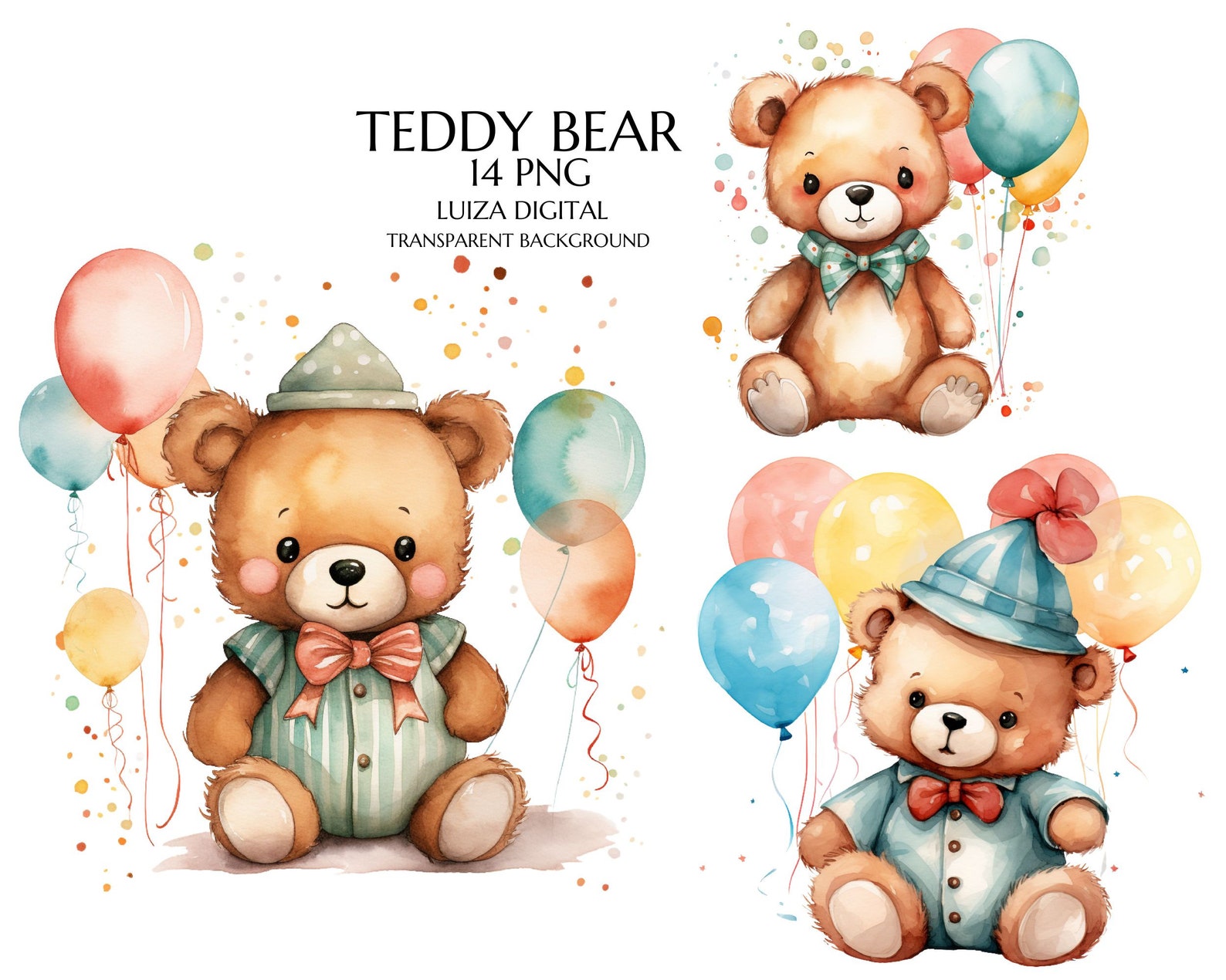 Bear With Balloons PNG, Baby Bear Sublimation, Balloons Clipart, Boy ...