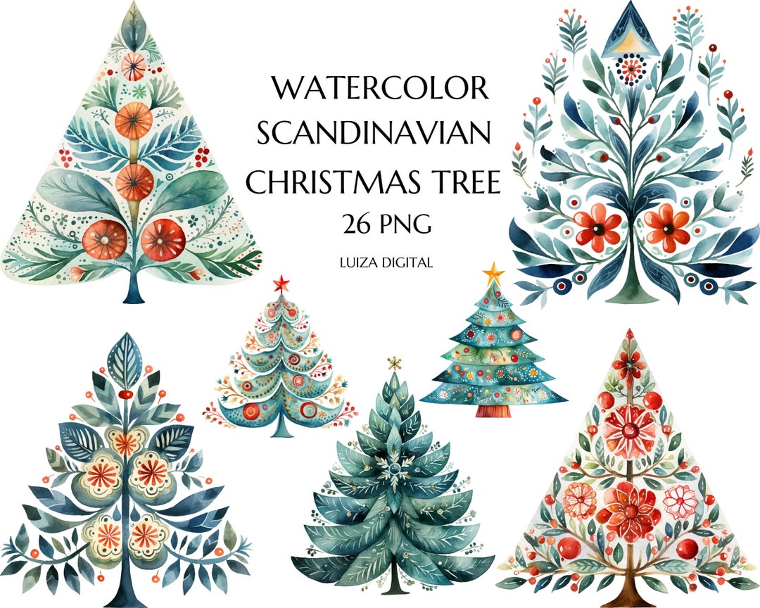 Scandinavian Christmas Tree Clipart – Nordic Folk Art Winter PNG Bundle ...