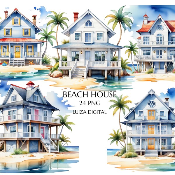 Beach House Clipart - Etsy