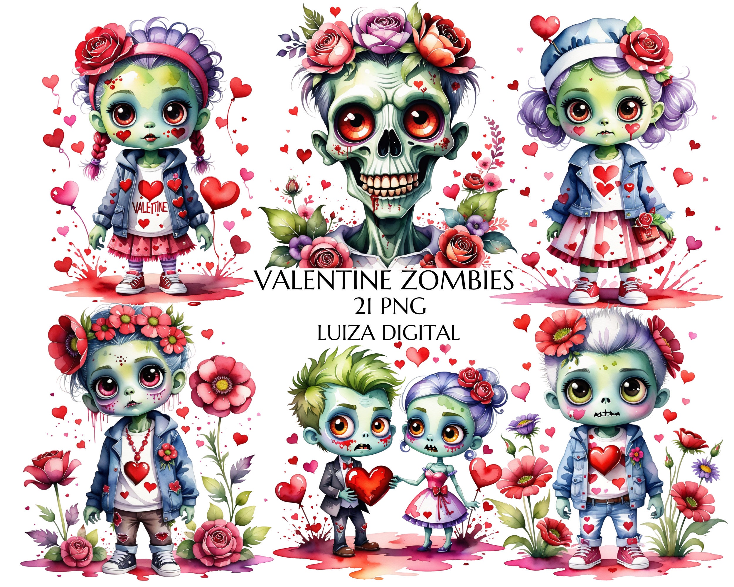 Zombie Valentine Png, Spooky Valentines Clipart, Floral Zombie PNG ...