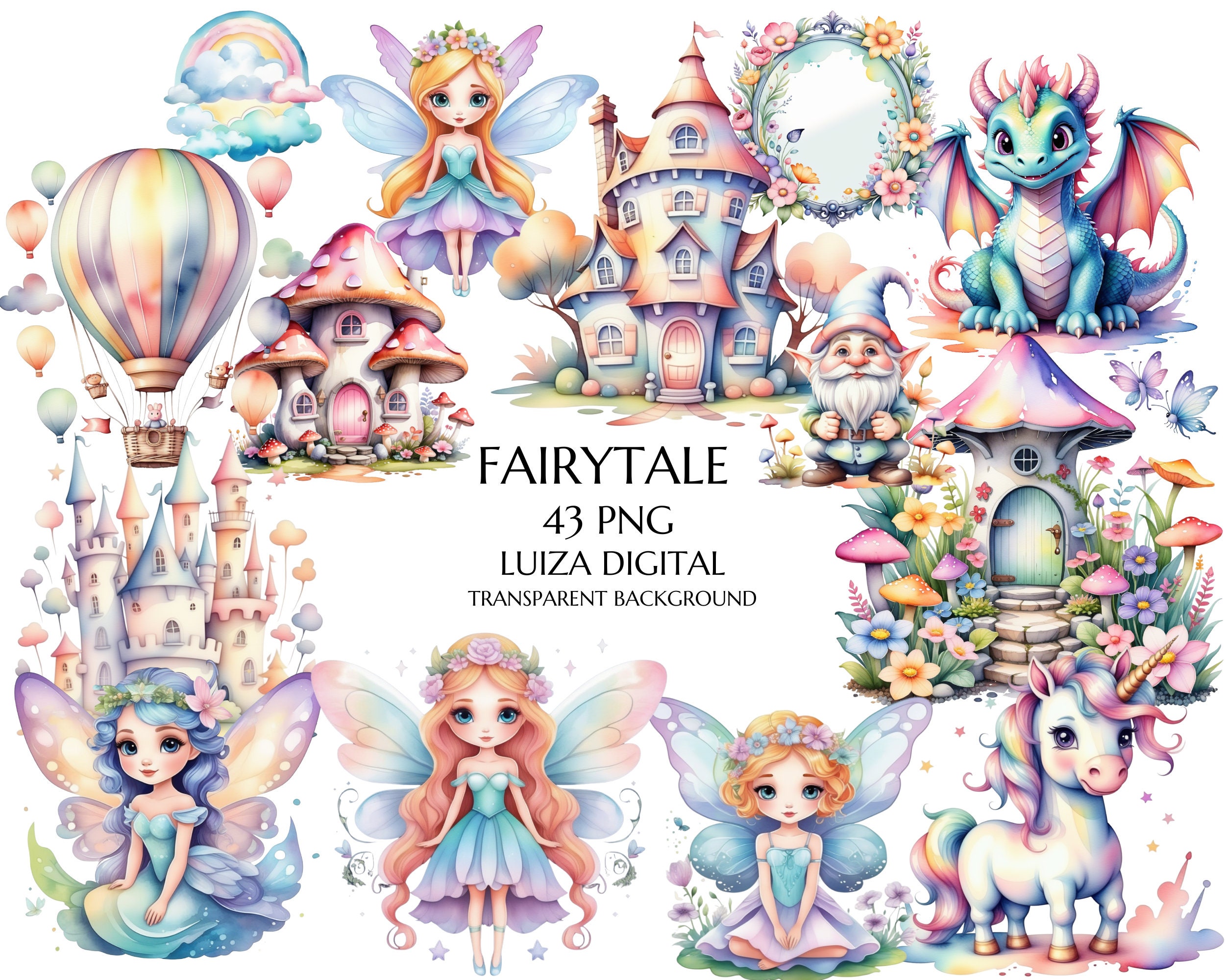 Pastel Adorable Fairy Girl Garden Clipart, Watercolor Fairy House ...