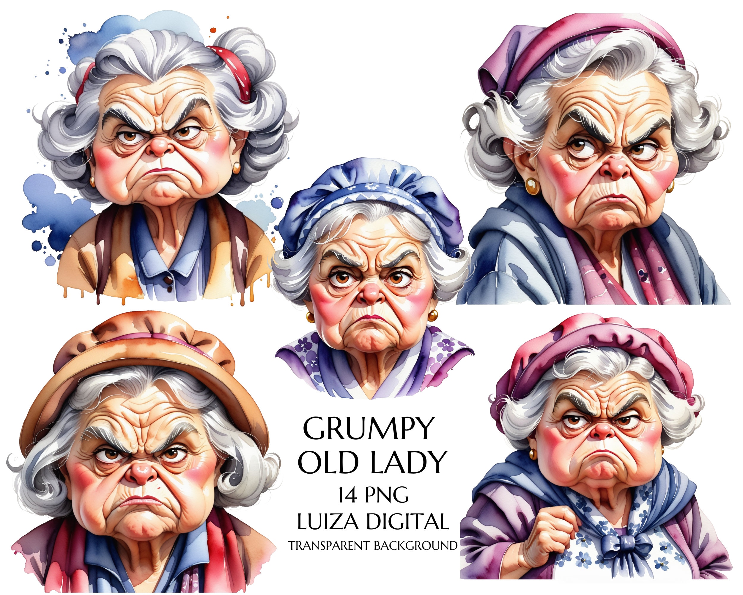 Grumpy Old Ladies Clipart PNG, Funny Old Lady, Angry Woman Clipart ...