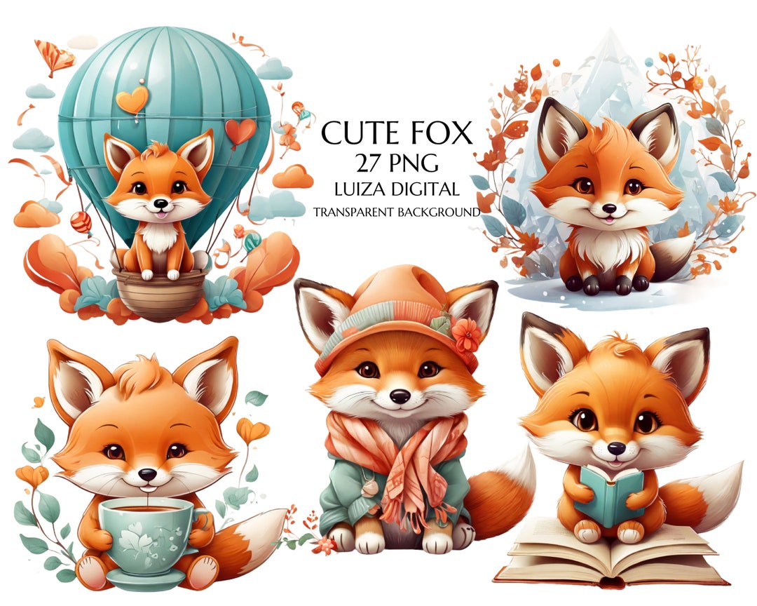 Watercolor Back to School Fox Clipart, Woodland Animals Clipart ...