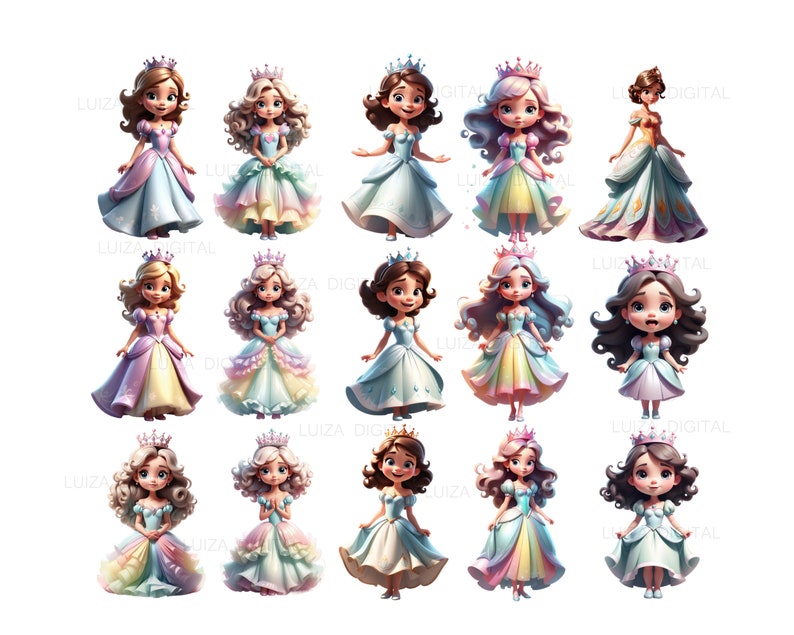 Princesses Clipart, Fairytale Clipart, Watercolor Princess Clipart ...