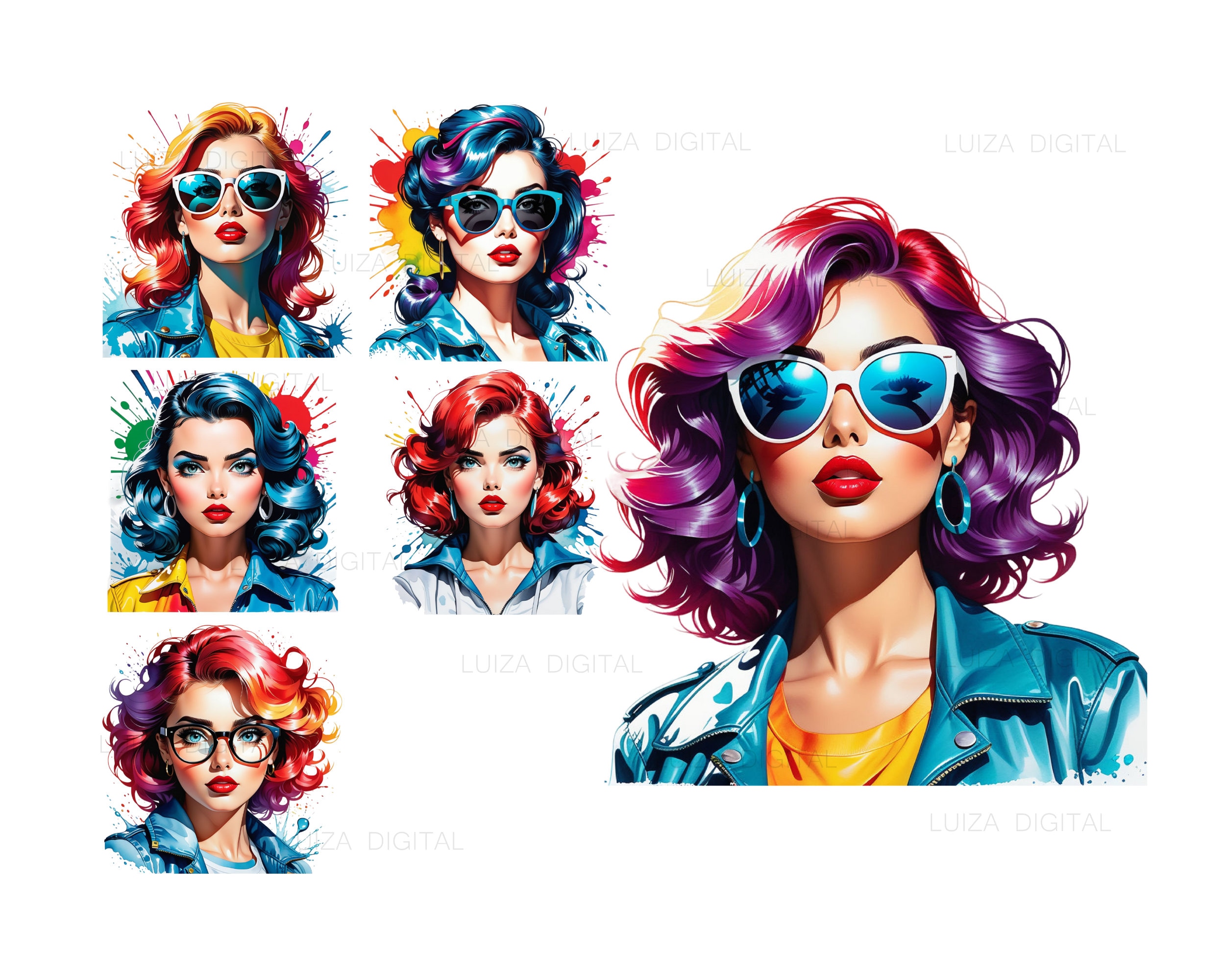 Retro Comic Style Pop Art Girls Png Bundle, Pop Art Png, Pop Art Girl ...