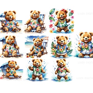 Beach Teddy Bear Clipart, Summer Nursery Clipart, Happy Baby Teddy Bear ...