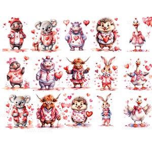 Valentine Woodland Animal Clipart, Cute Animals PNG, Pink Valentine ...