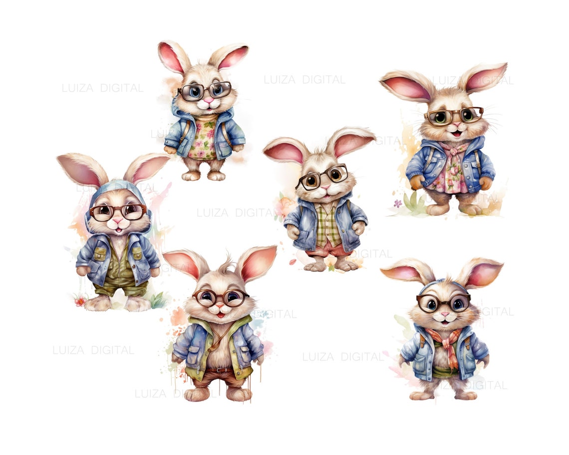 Floral Boy Bunny Clipart, Vintage Bunny Clipart, Watercolor Easter ...