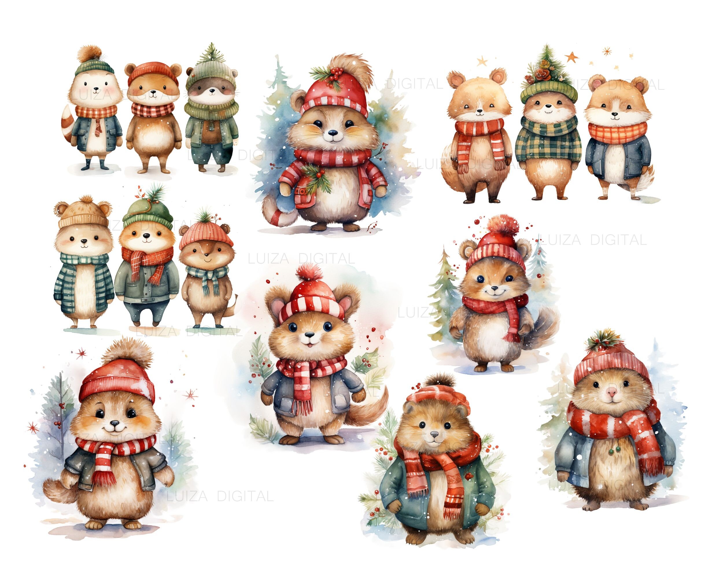 Woodland Animal Clipart, Winter Animal Clipart, Christmas Clipart ...