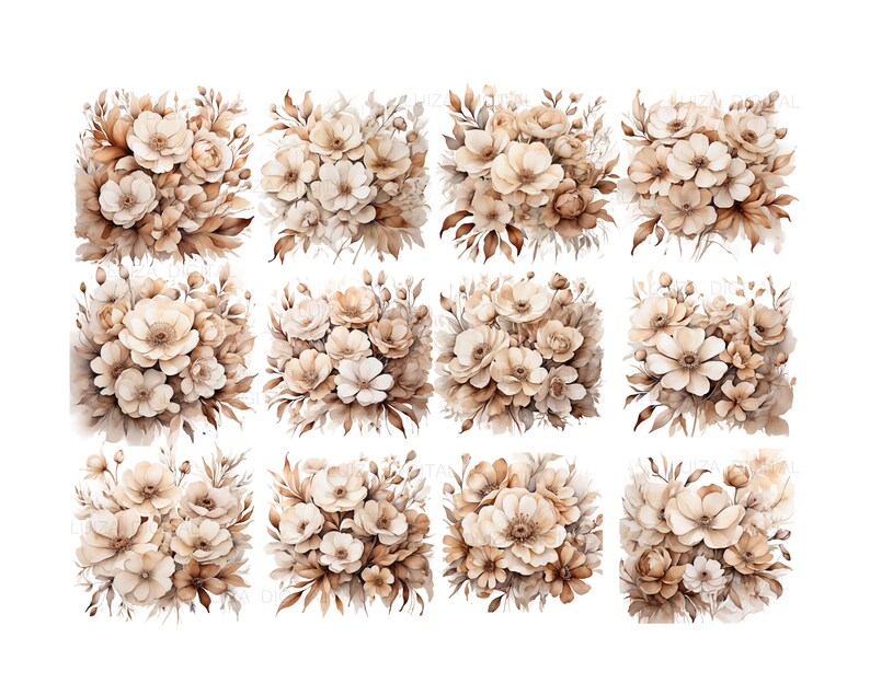 Neutral Flowers PNG, Watercolor Floral Clipart Bouquets, Wedding ...