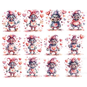 Pastel Valentine Troll Clipart Bundle | Valentine's Day Gnome PNG ...