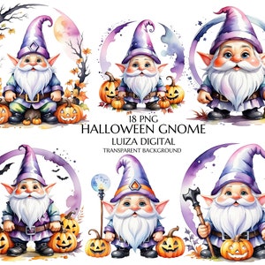 Watercolor Halloween Gnome Clipart, Halloween Pumpkin Clipart, Autumn ...