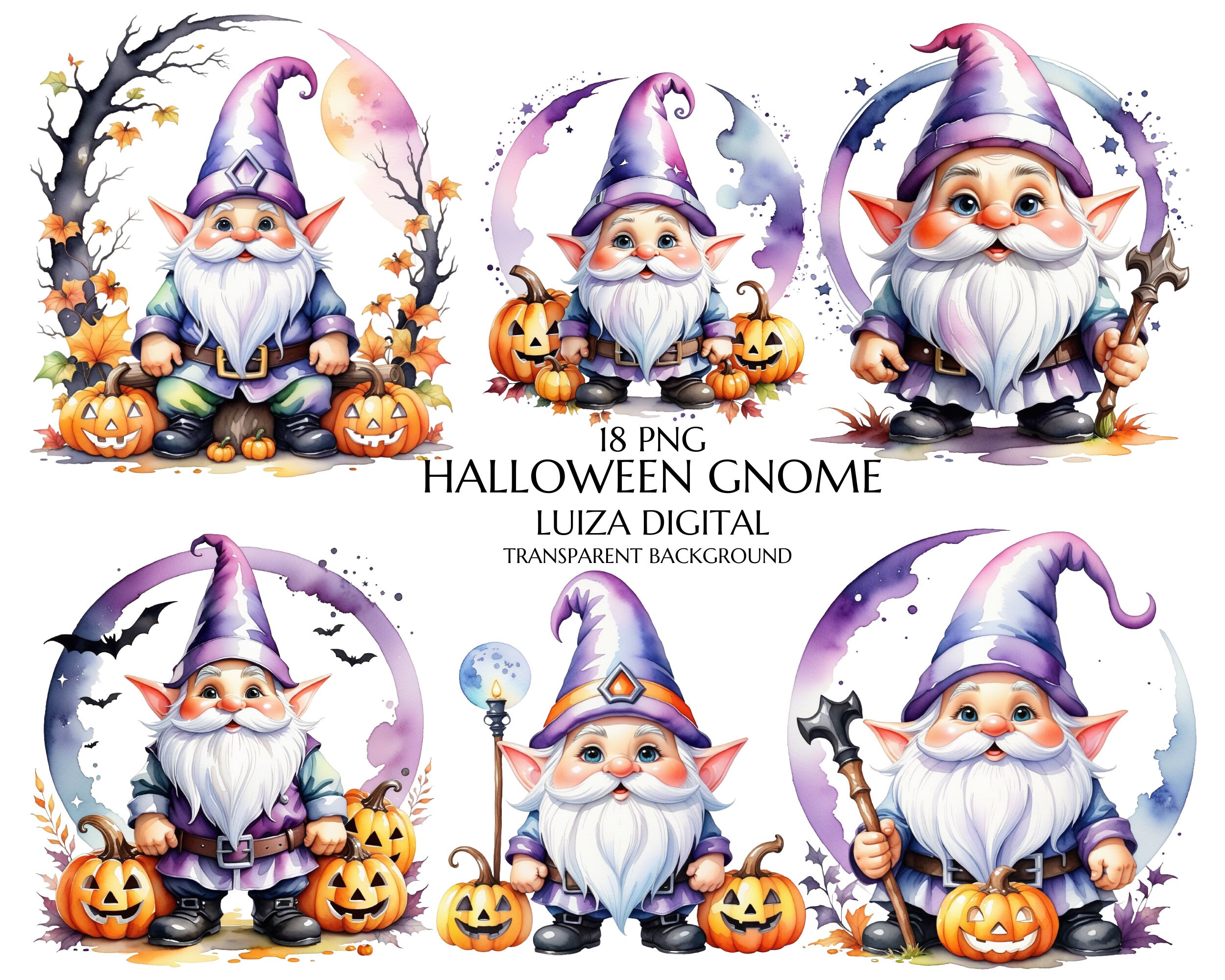 Watercolor Halloween Gnome Clipart, Halloween Pumpkin Clipart, Autumn ...