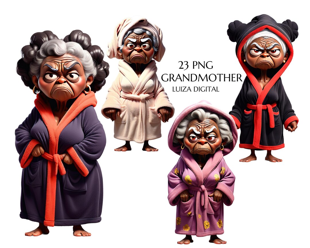 Grumpy Black Old Lady in Underwear Clipart, Grumpy Grandmother Clipart ...
