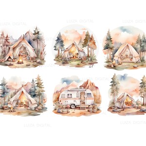 Watercolor Boho Caravan Clipart Bundle, Cute Floral Camper Vans, Cozy ...