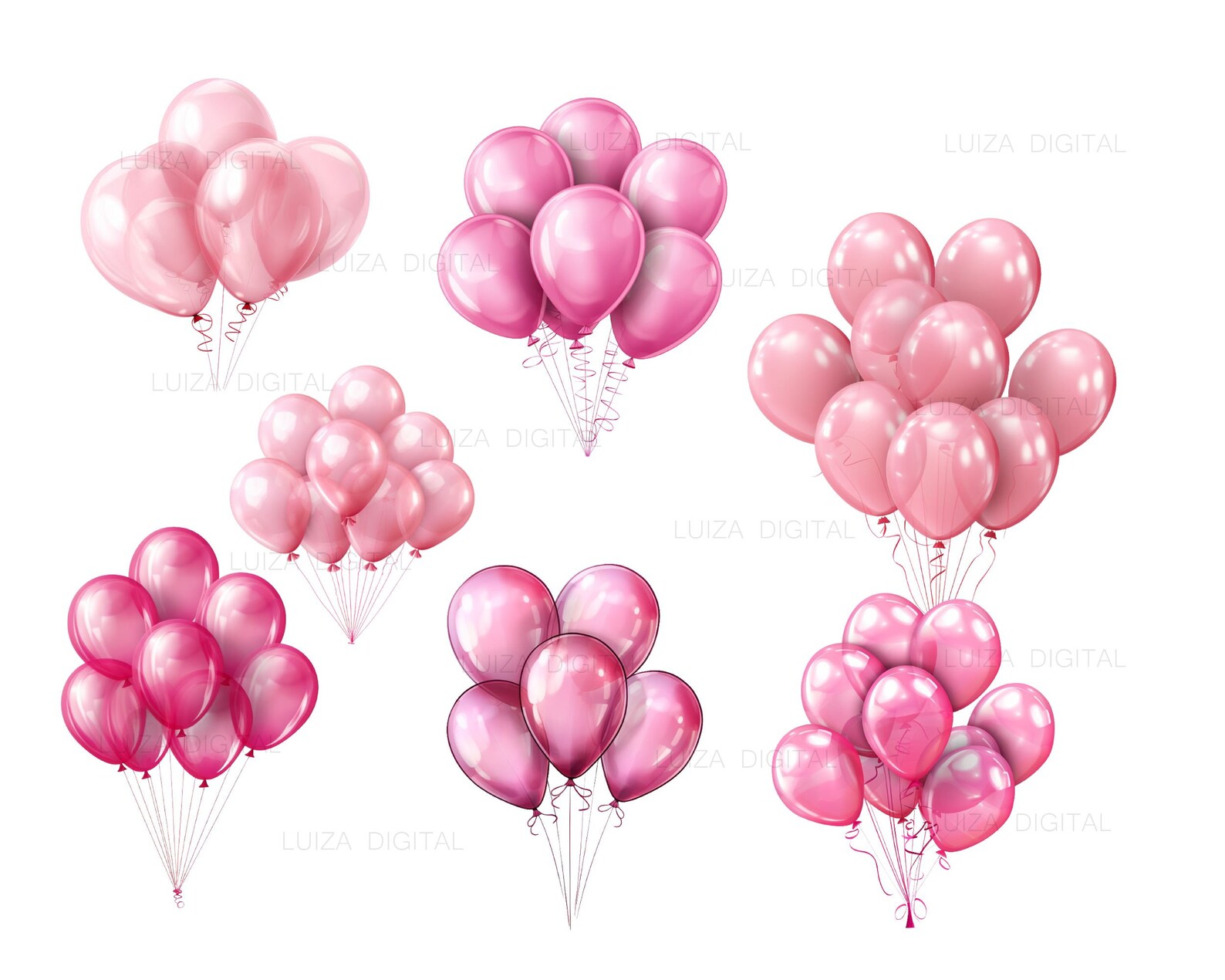 Pink Glitter Balloons Clipart, Silver Glitter Party Clipart, Birthday ...