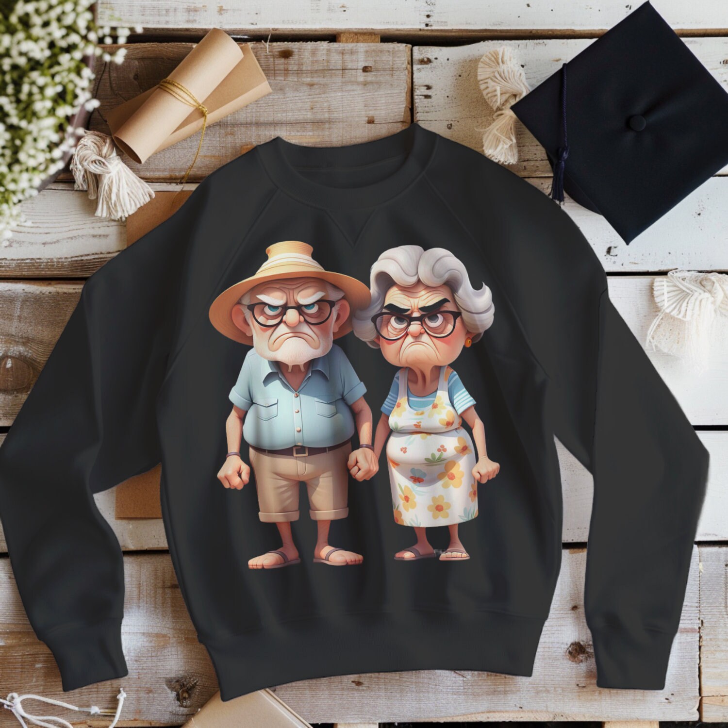 Cute Grumpy Old Couple Clipart, Old Lady and Old Man, Cartoon Grandma ...