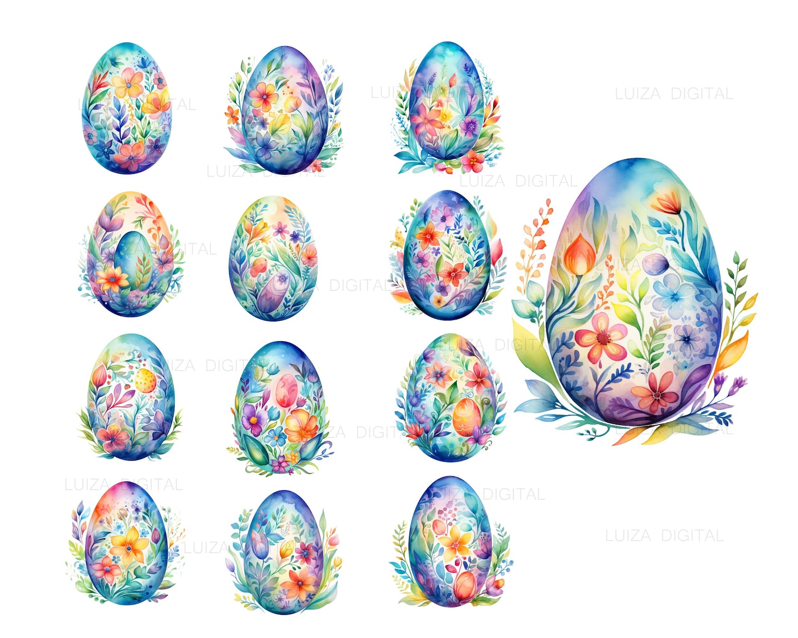 Watercolor Easter Eggs Clipart, Whimsical Easter Egg PNG, Floral Egg ...