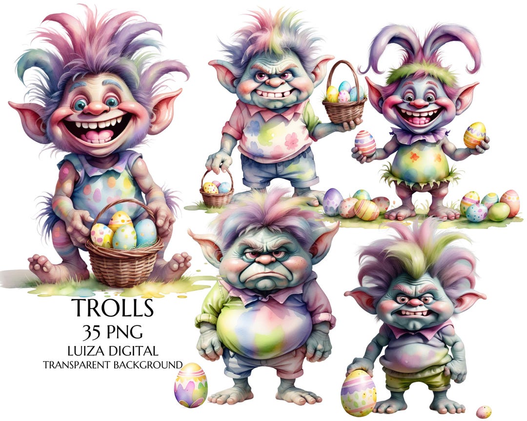 Pastel Easter Troll Clipart – Fantasy Gnome Creatures & Colorful Egg ...
