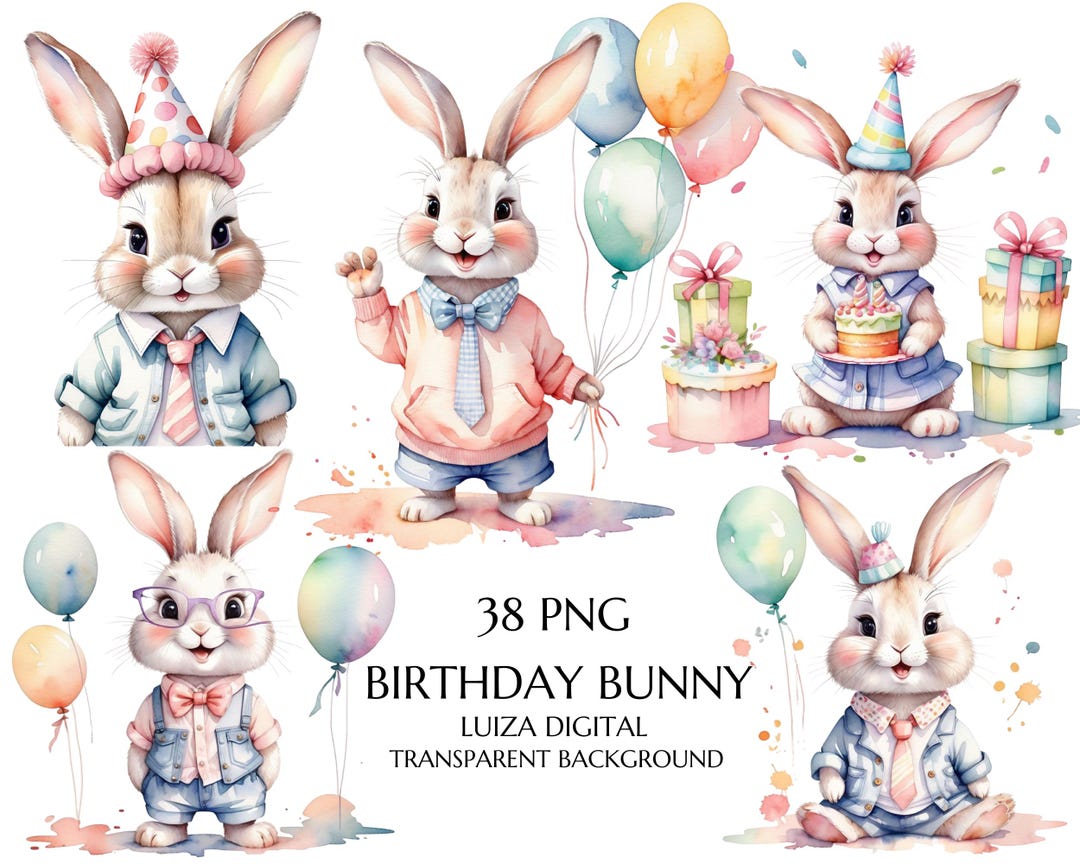 Birthday Bunny Clipart, Easter Bunny Clipart, Birthday Rabbit Clipart ...