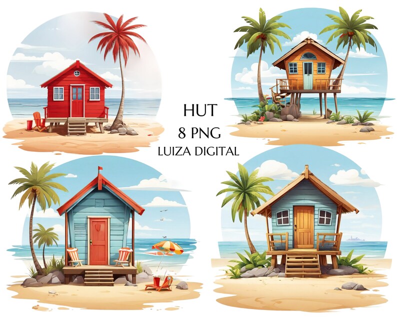 Beach Hut Clipart, 8 PNG Watercolour Images of Seaside Beach Huts ...