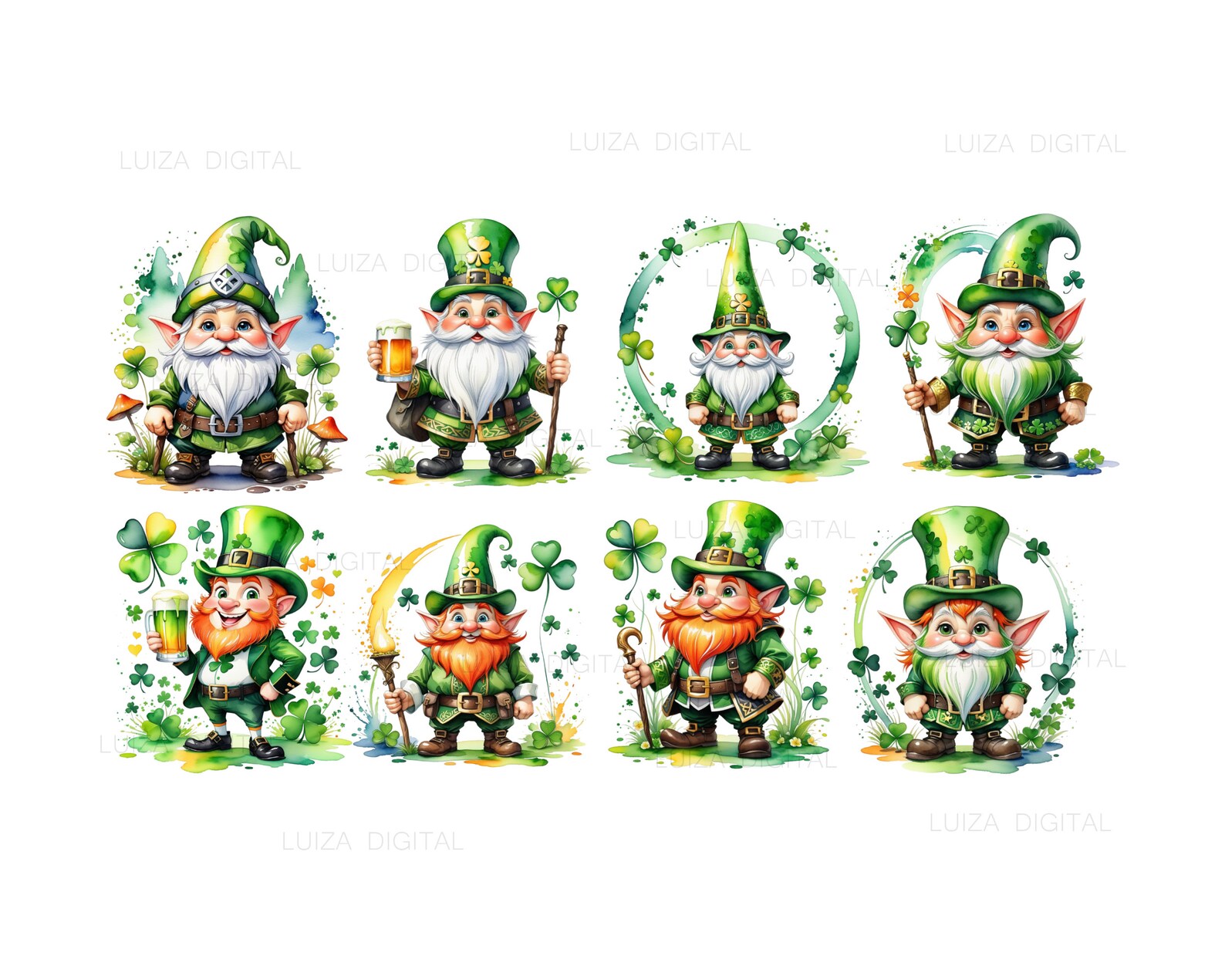 Watercolor Saint Patricks Gnomes Clipart, Festive Gnomes Clipart, St ...