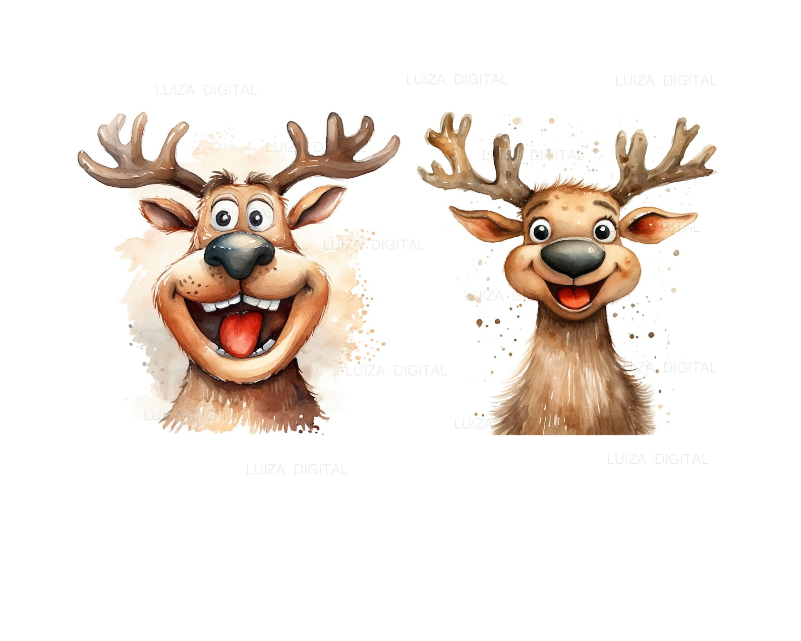 Funny Reindeer Clipart, Christmas Reindeer PNG, Quirky Reindeer ...