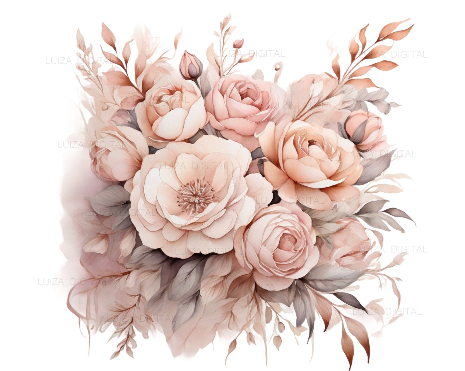Rose Gold Flowers PNG, Pink Flowers Clipart, Watercolor Floral Clipart ...