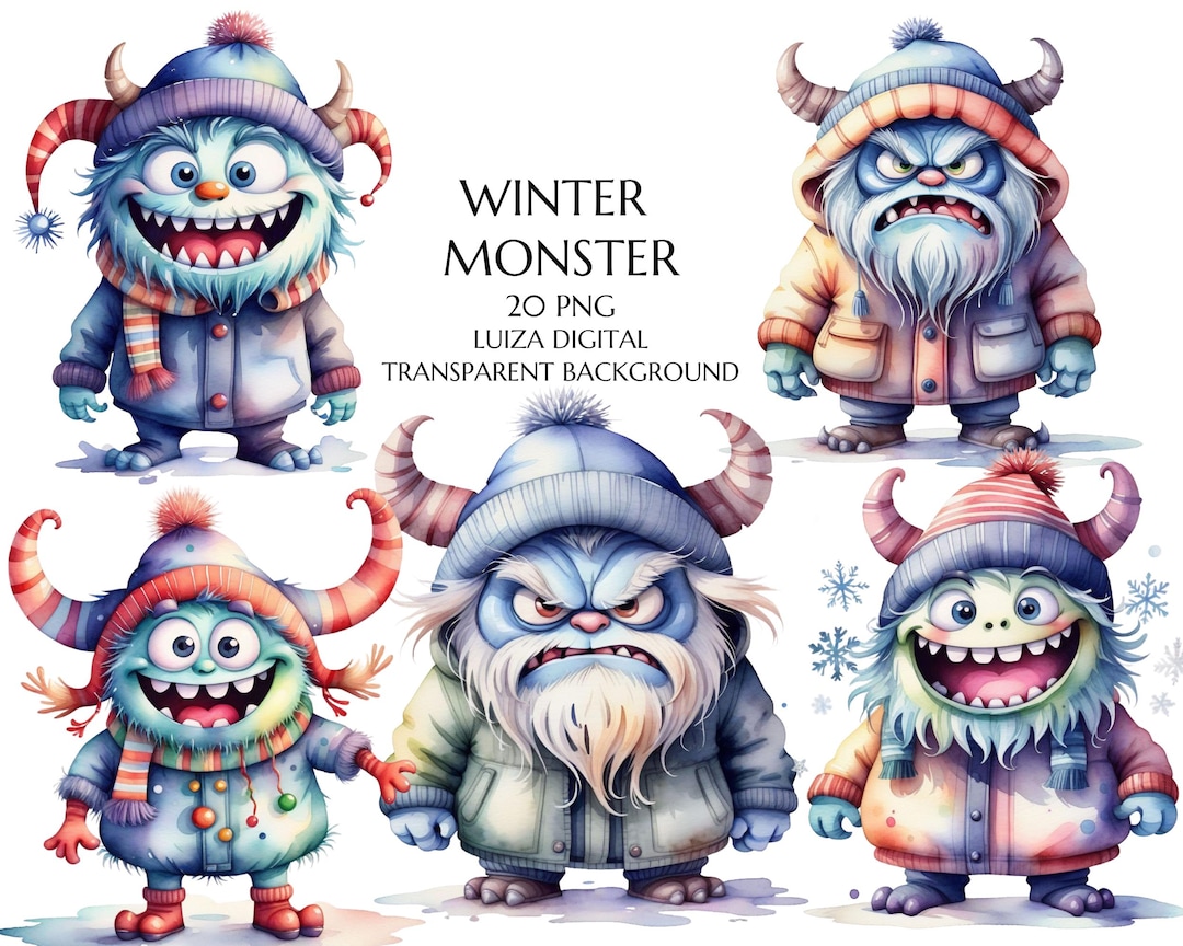 Winter Monsters Clipart, 20 PNG Pastel Christmas Monster Clipart ...