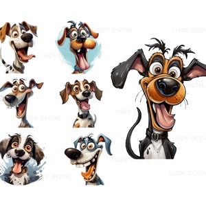Funny and Crazy Dog Clipart Bundle, Dogs PNG, Watercolor Puppy Graphics ...