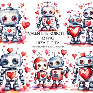 Valentine Robot Clipart Set, Robot Hearts and Love Clip Art PNG Files ...