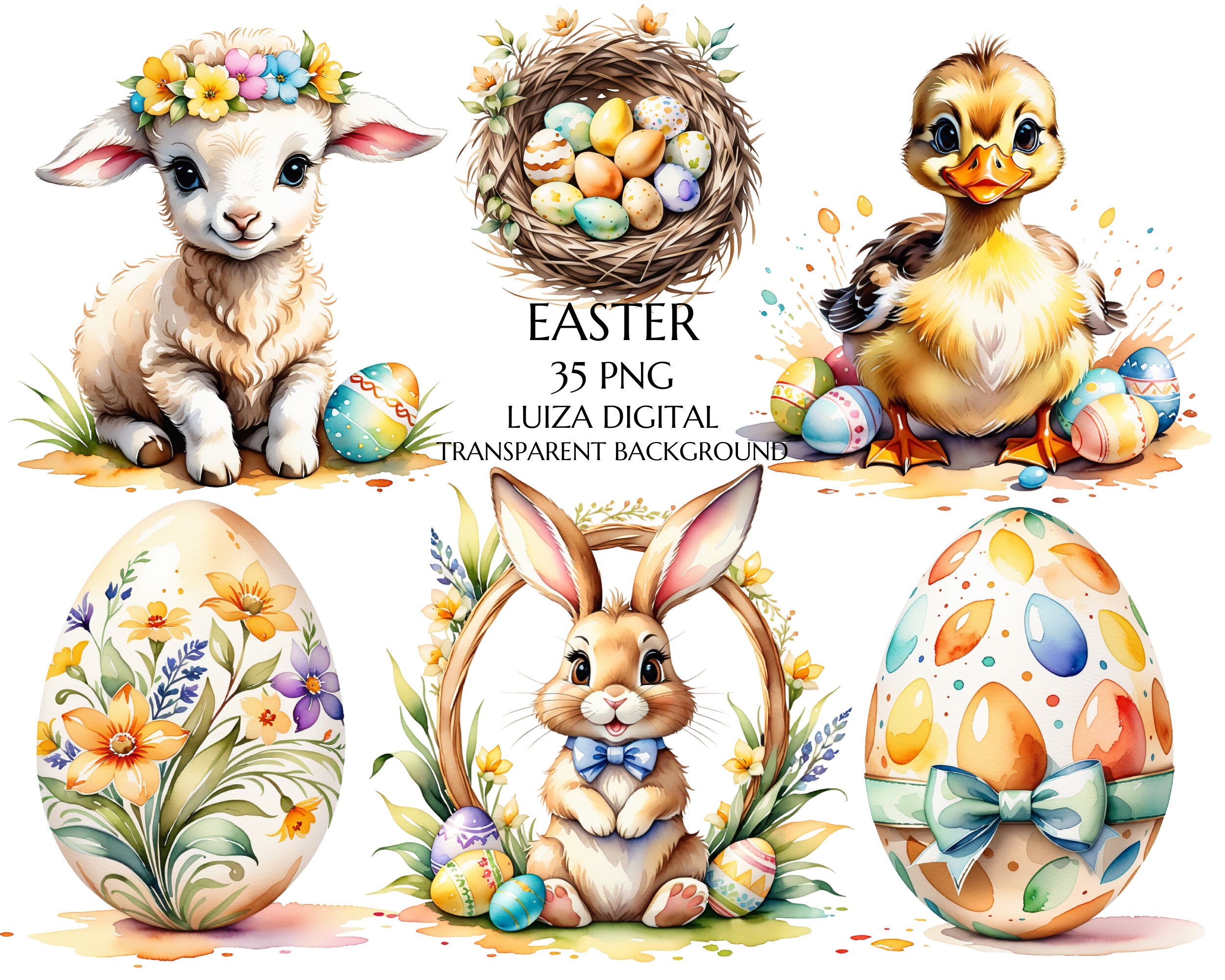 Cute Easter Bunny Clipart, Easter Egg Basket Png, Boho Nursery Graphic ...