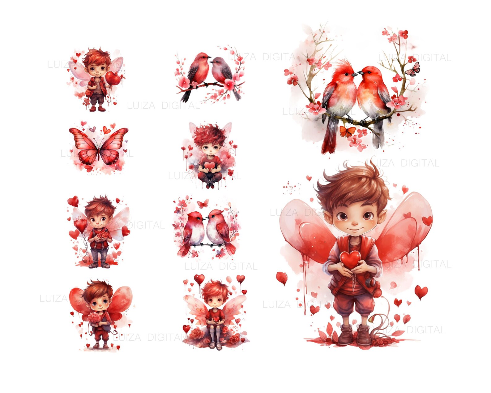 Valentine's Day Fairy Clipart, Red Fairy Boy Clipart, Watercolor ...