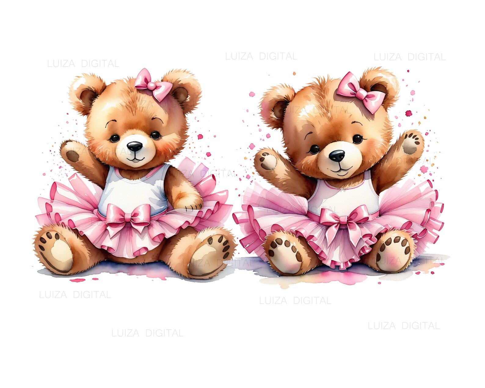 Watercolor Ballerina Bear Clipart, Ballet Teddy Bear in Tutu Dress ...
