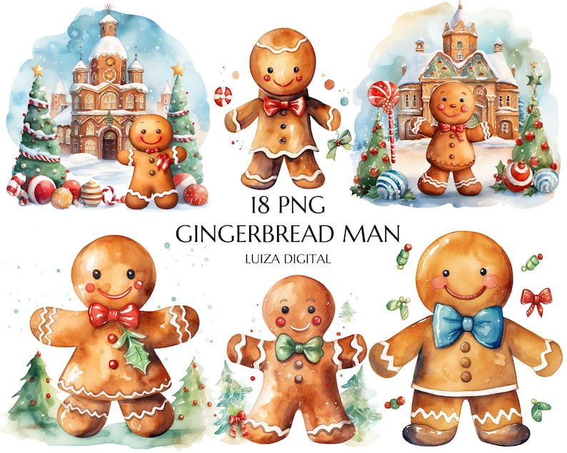 Watercolor Gingerbread Man Clipart Christmas Cookie - Etsy