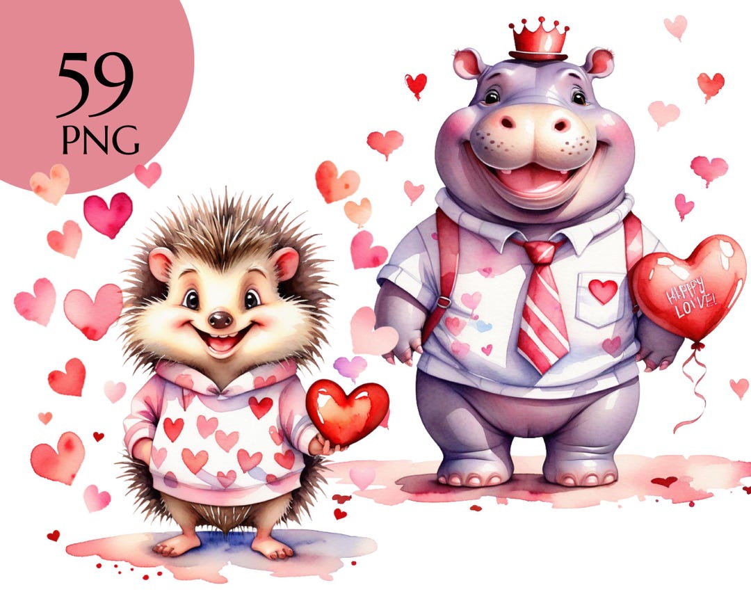 Valentine Woodland Animal Clipart, Cute Animals PNG, Pink Valentine ...
