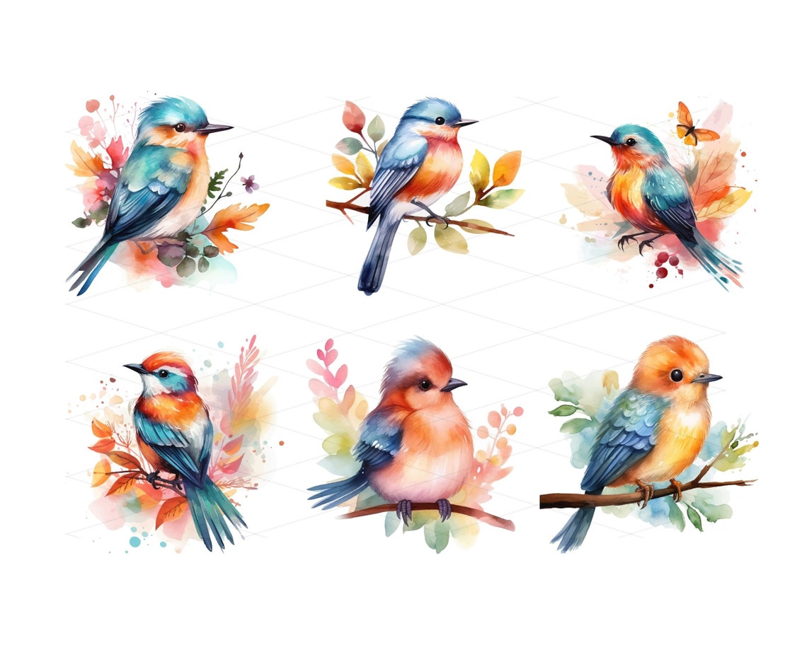 Watercolor Birds Clipart, Birds PNG, Card Making, Watercolor Clipart ...