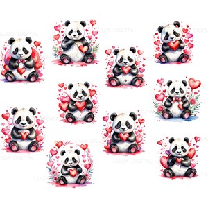 Watercolor Valentine Panda Clipart, Love Clipart, Cute Panda Png, Baby ...