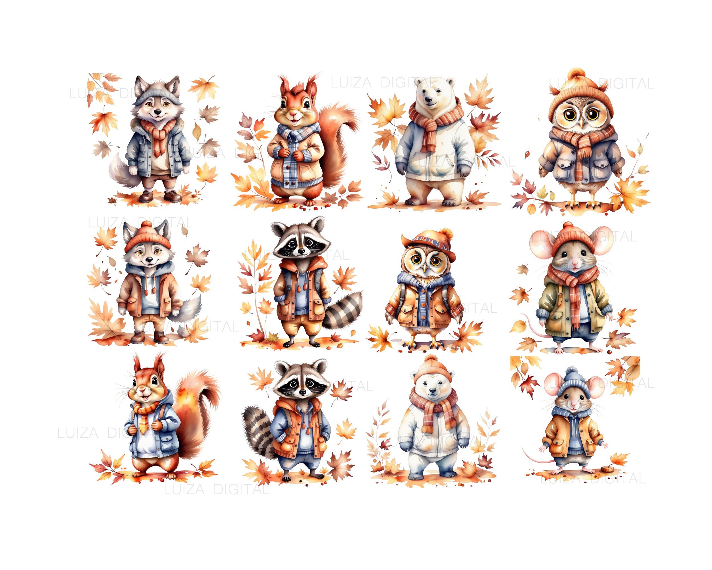 Fall Animal Clipart Bundle, Autum Woodland Animals Clipart, Cute ...