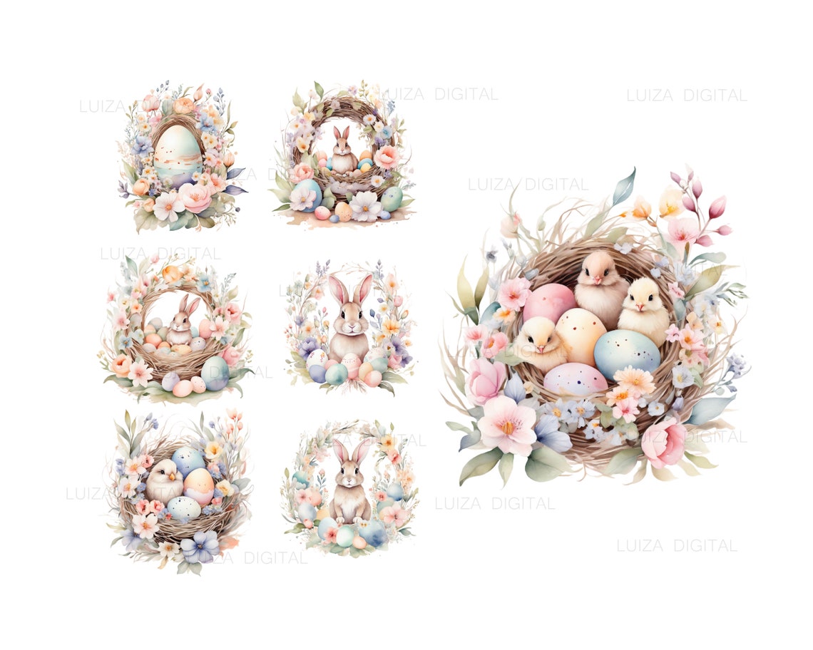 Pale Easter Bunny Clipart, Rabbit Clipart, Easter Eggs With Flowers ...