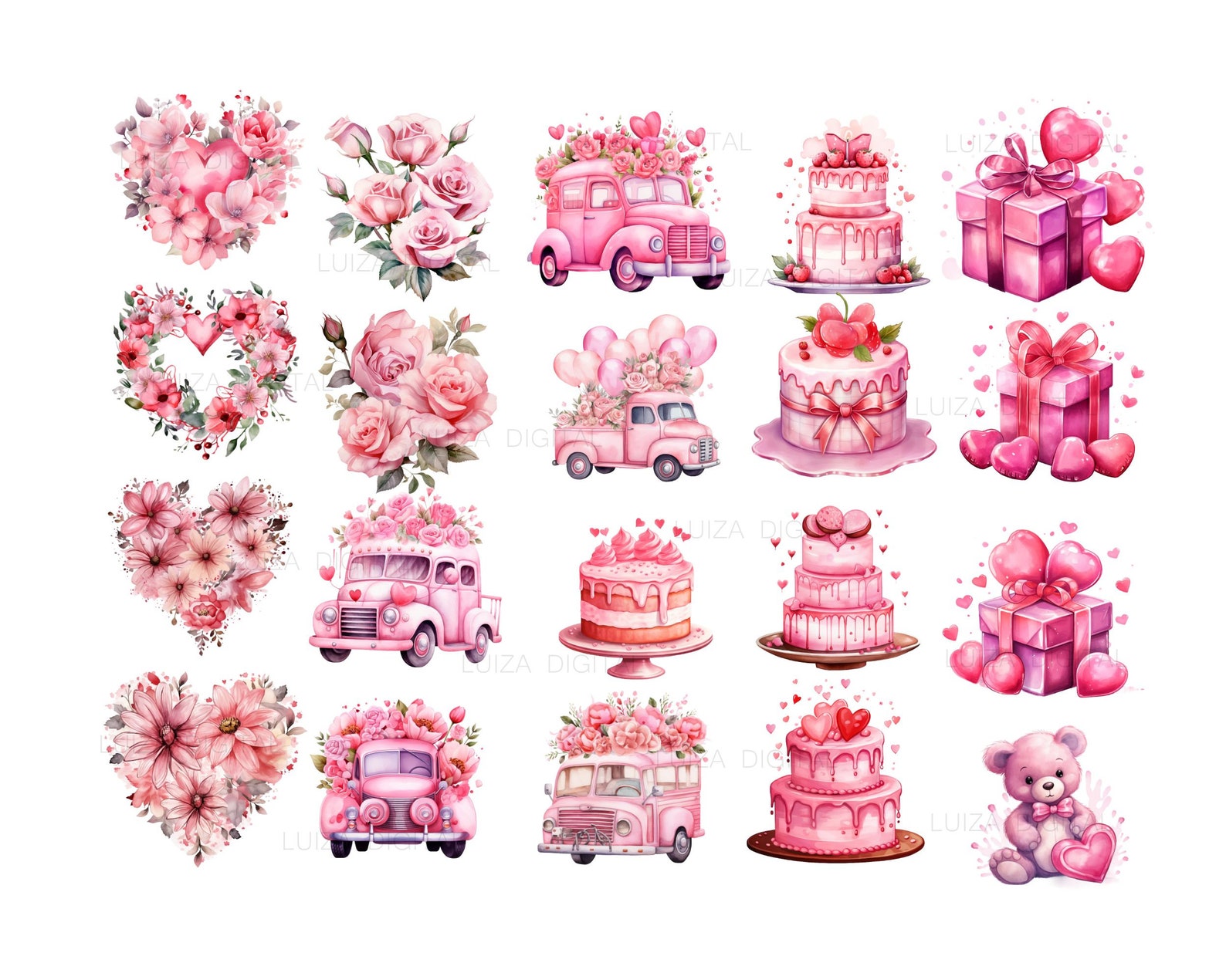 Sweet Valentine Clipart Bundle, Watercolor Valentines Day Clipart ...