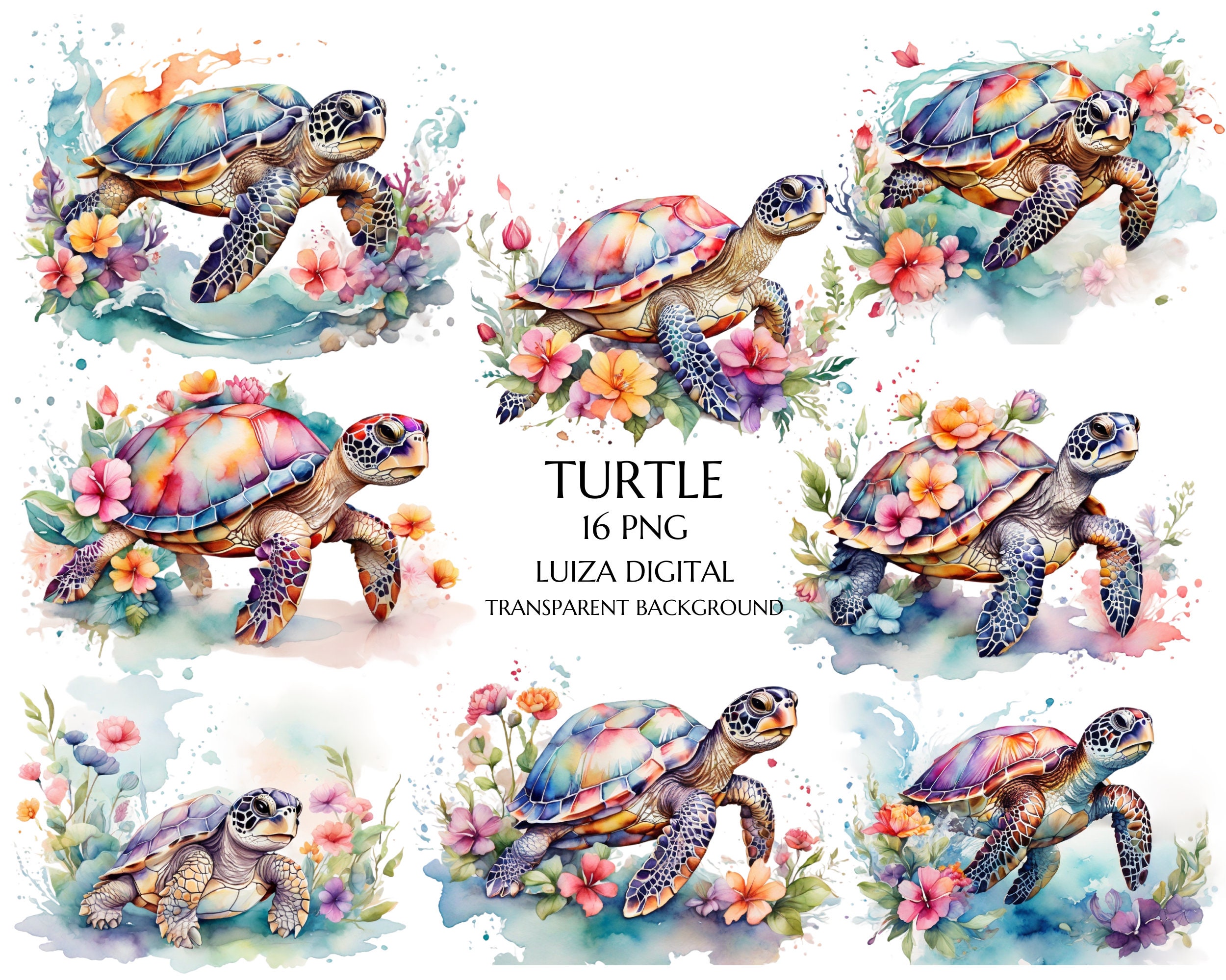 Watercolor Sea Turtle Clipart, Cute Nautical Ocean Animals PNG Clip Art ...