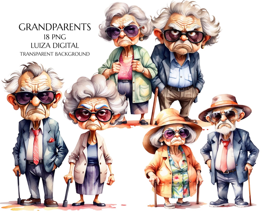 Grandparents Clipart, Grumpy Old Couple, Old Lady and Old Man, Grandma ...