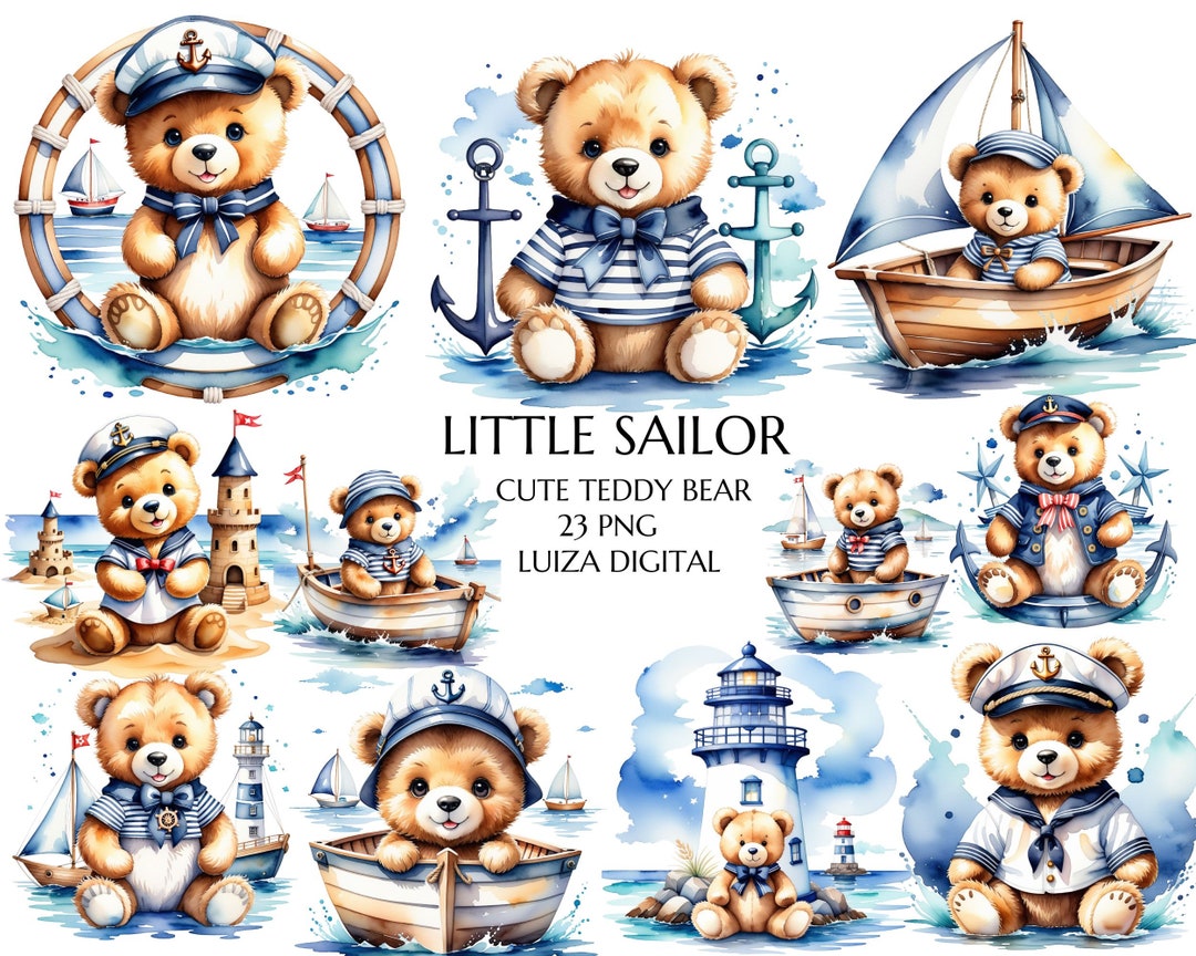 Cute Sailor Teddy Bear Clipart, Nautical Nursery Clipart, Baby Teddy ...